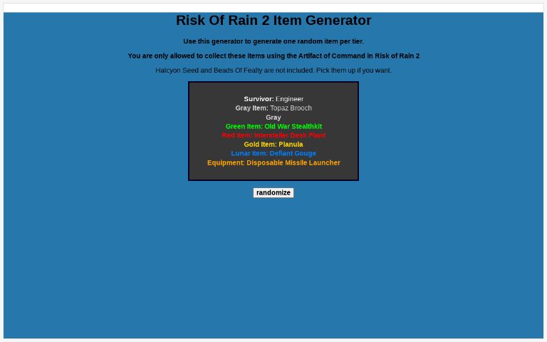 Risk Of Rain 2 Item Generator