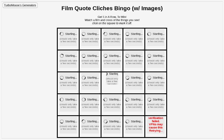 Film Quote Cliches Bingo (w/ Images) ― Perchance Generator