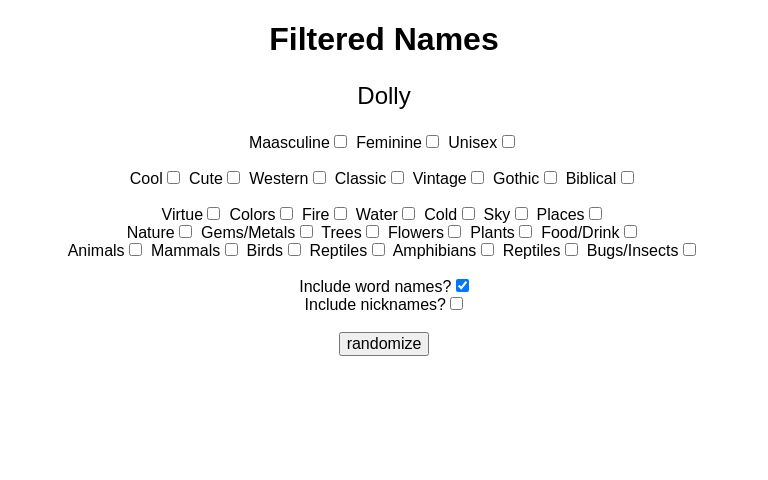 Filtered Names ― Perchance Generator