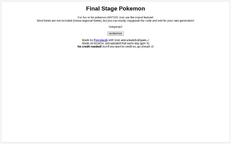 Final Stage Pokemon ― Perchance Generator
