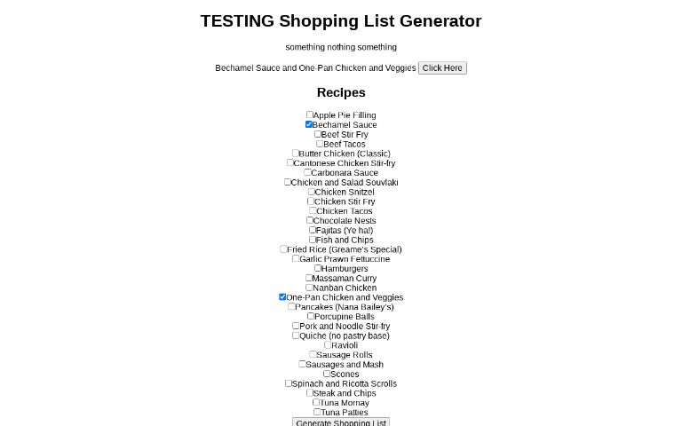 TESTING Shopping List Generator