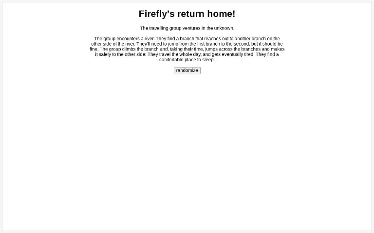Firefly's return home! ― Perchance Generator