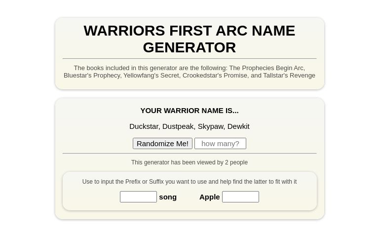 WARRIORS FIRST ARC NAME GENERATOR