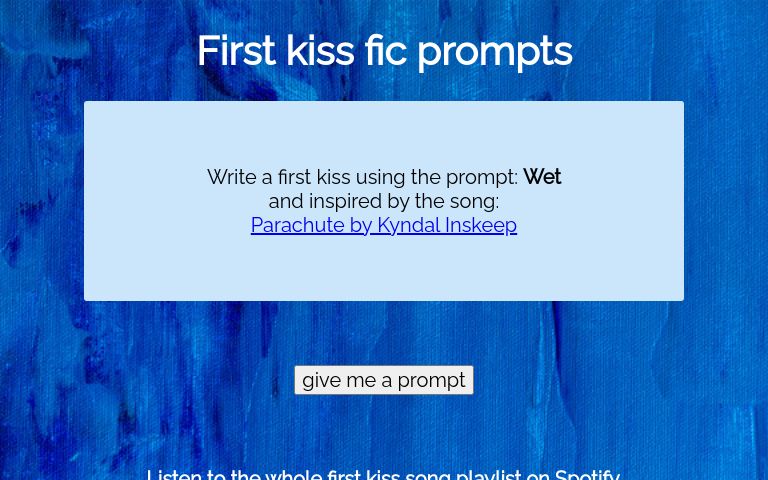 First kiss fic prompts ― Perchance Generator