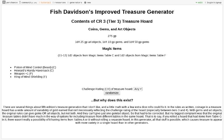 Fish Davidson's Improved Treasure Generator