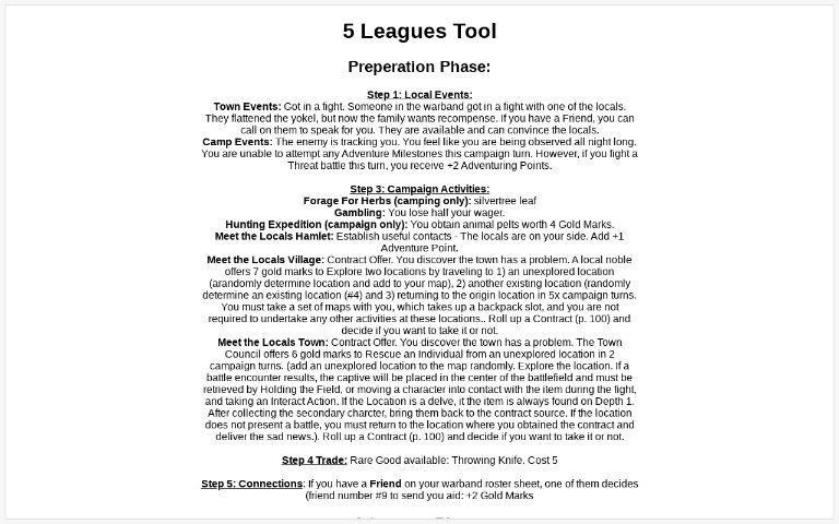 5 Leagues Tool ― Perchance Generator