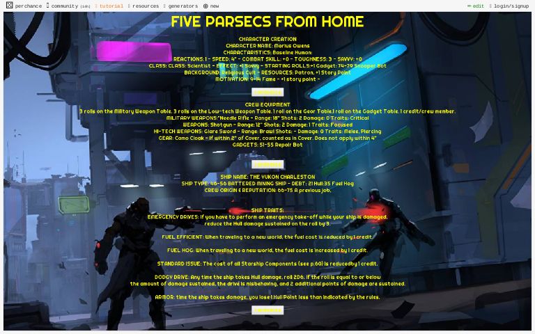 Five Parsecs Characters Equipment Ships ― Perchance Generator