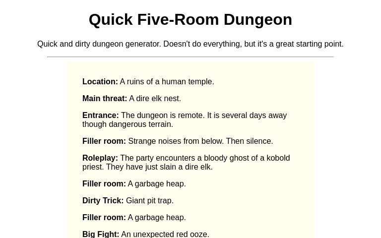 Quick Five-Room Dungeon ― Perchance Generator