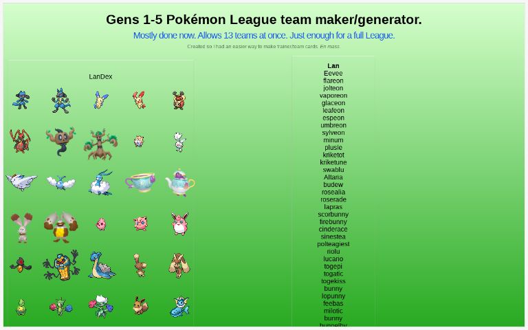 Gens 1-5 Pokémon League team maker/generator.