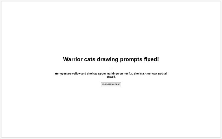 Warrior cats drawing prompts fixed! ― Perchance Generator