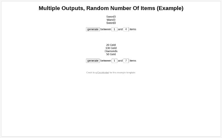 Multiple Outputs, Random Number Of Items (Example) ― Perchance Generator