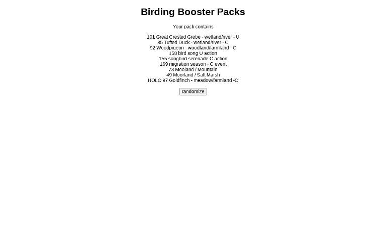 Birding Booster Packs ― Perchance Generator