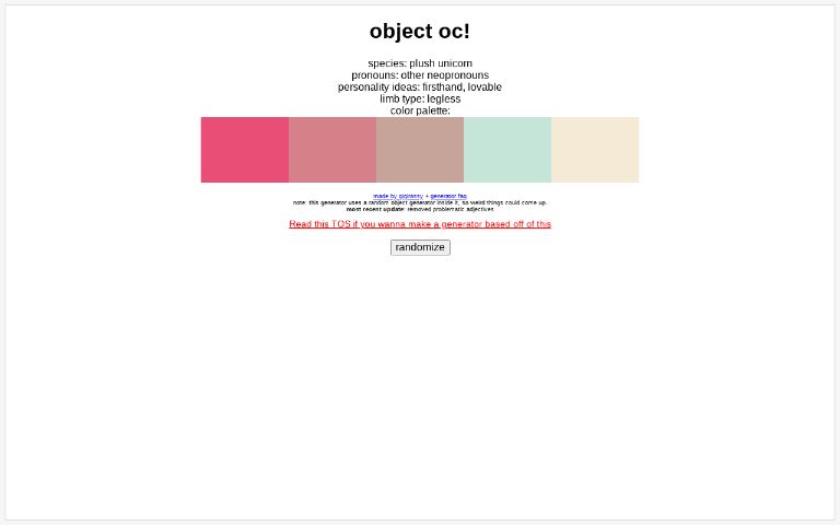 object oc! ― Perchance Generator