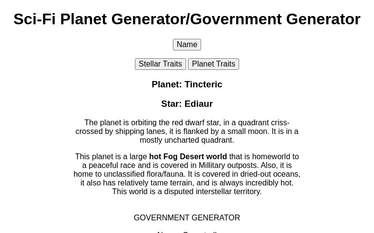Sci-Fi Planet Generator/Government Generator