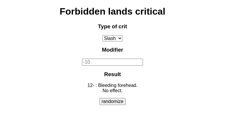 Forbidden lands critical ― Perchance Generator