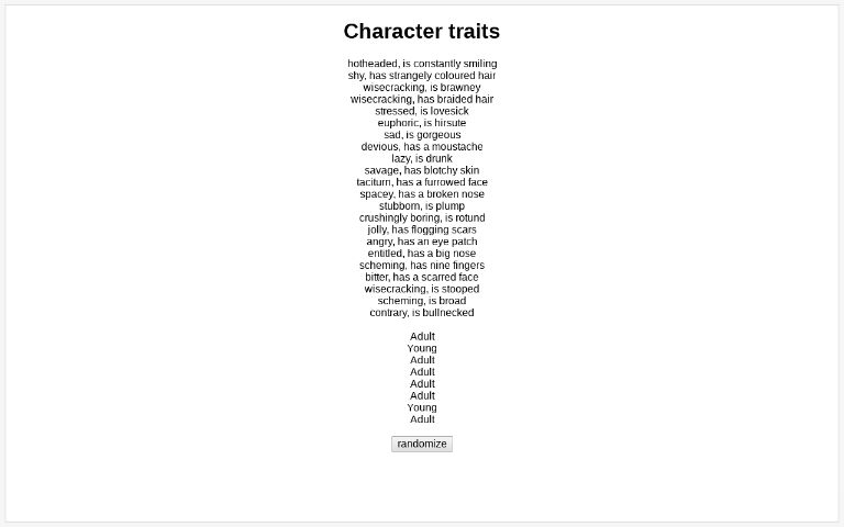 Character traits ― Perchance Generator