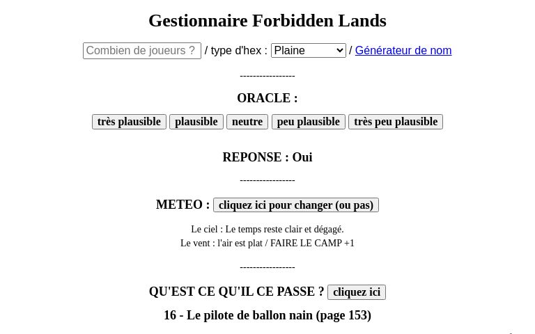 Gestionnaire Forbidden Lands ― Perchance Generator