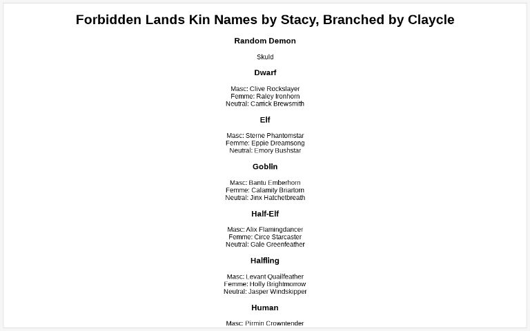 Forbidden Lands Kin Names by Stacy, Branched by Claycle ― Perchance ...