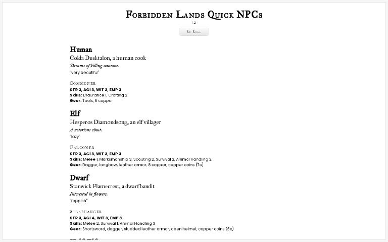 Forbidden Lands Quick NPCs ― Perchance Generator