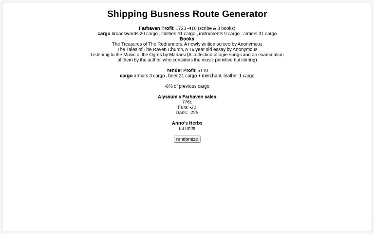Shipping Busness Route Generator