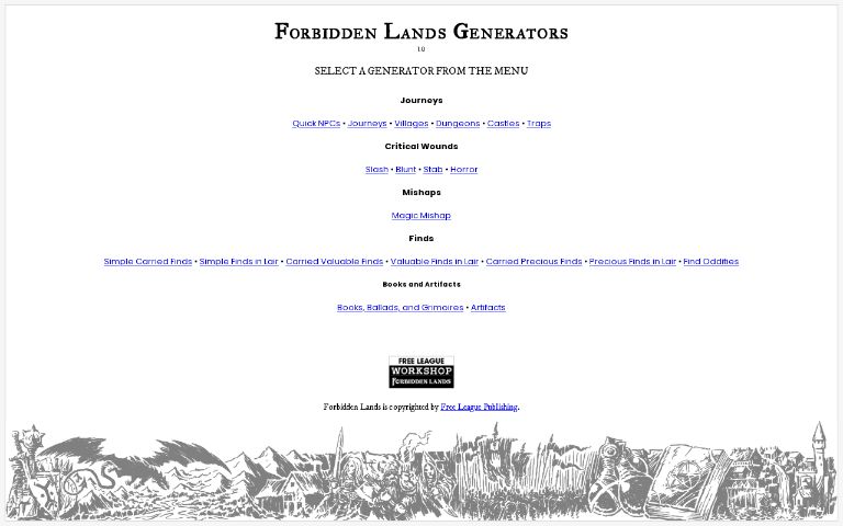 Forbidden Lands Generators