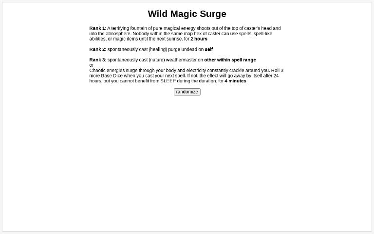 Wild Magic Surge ― Perchance Generator