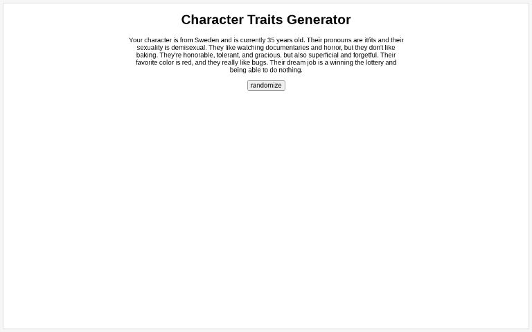Character Traits Generator