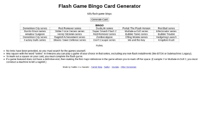 Flash Game Bingo Card Generator