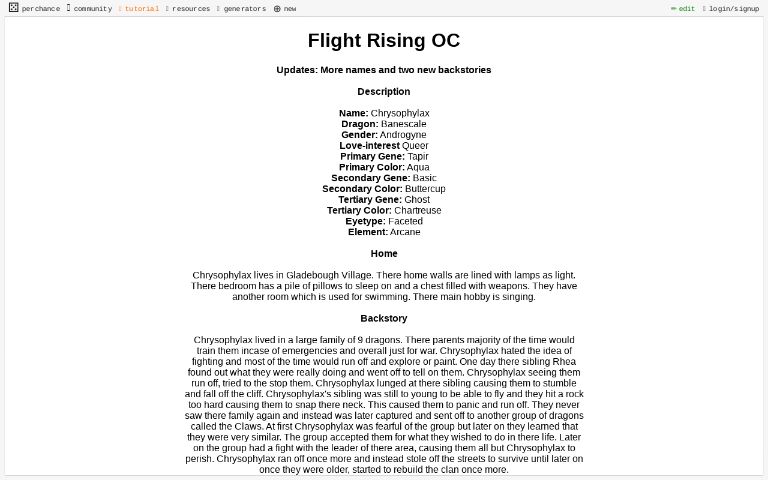 Flight Rising OC ― Perchance Generator
