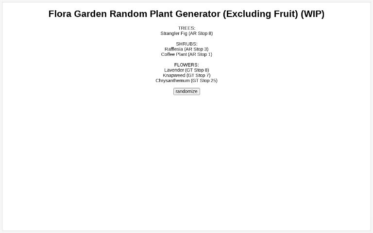 Flora Garden Random Plant Generator (Excluding Fruit) (WIP)