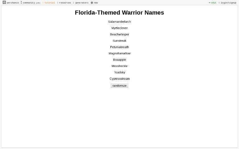Florida-Themed Warrior Names ― Perchance Generator