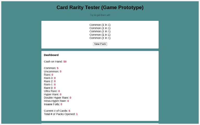 Card Rarity Tester (A Game Prototype) ― Perchance Generator