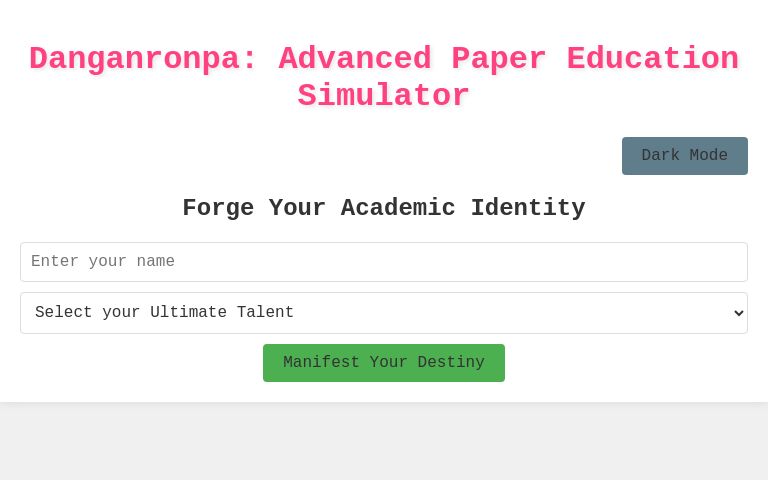 Danganronpa: Advanced Paper Education Simulator ― Perchance Generator