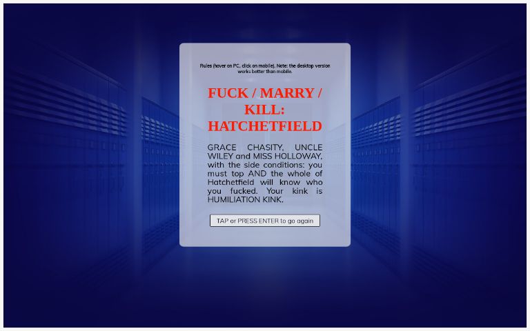 Fuck/Marry/Kill: Hatchetfield edition ― Perchance Generator