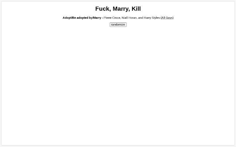 Fuck, Marry, Kill ― Perchance Generator