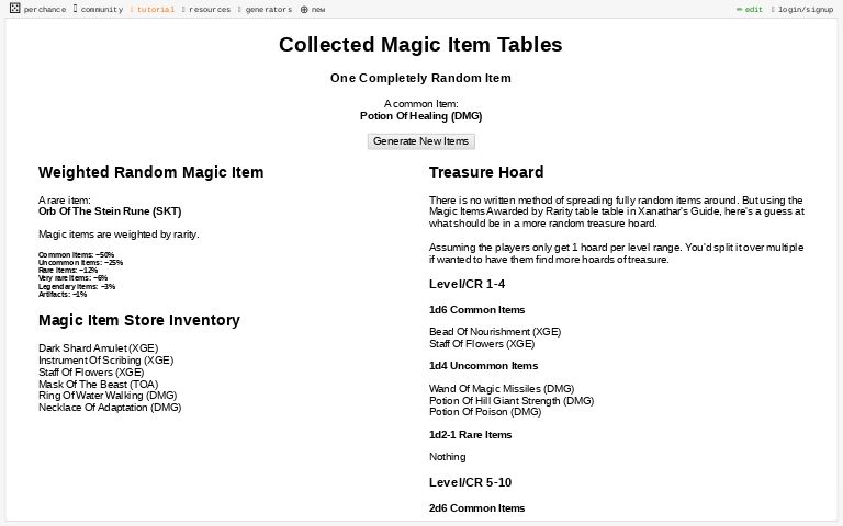Collected Magic Item Tables ― Perchance Generator