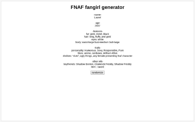 FNAF fangirl generator