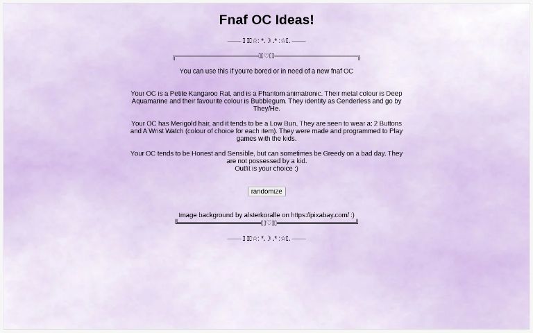 Fnaf OC Ideas! ― Perchance Generator