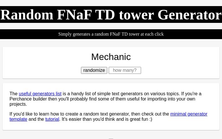 Random FNaF TD tower Generator