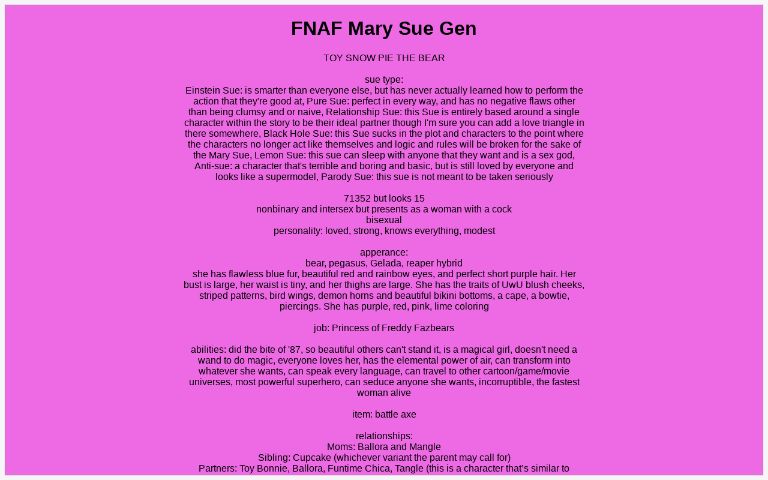 FNAF Mary Sue Gen ― Perchance Generator