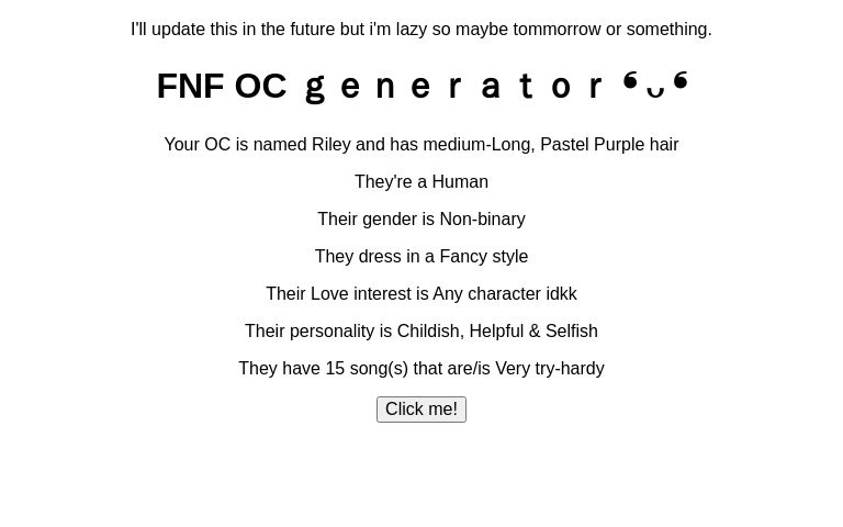 FNF OC generator ᴗ ― Perchance Generator
