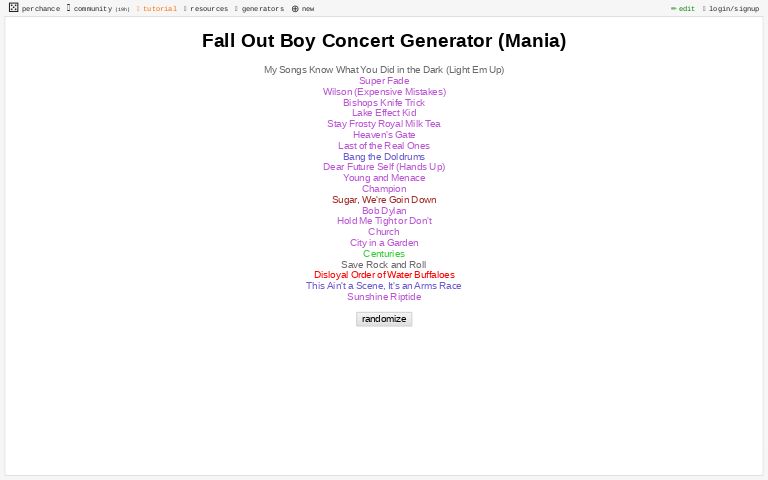 Fall Out Boy Concert Generator (Mania)