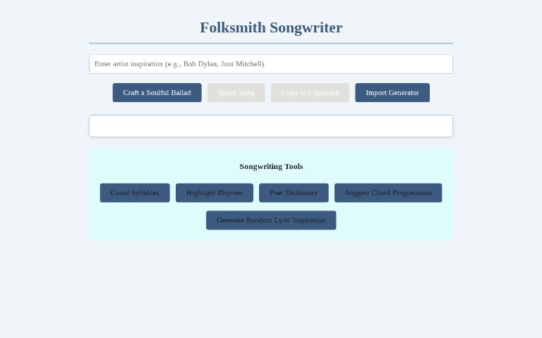 Folksmith Songwriter ― Perchance Generator