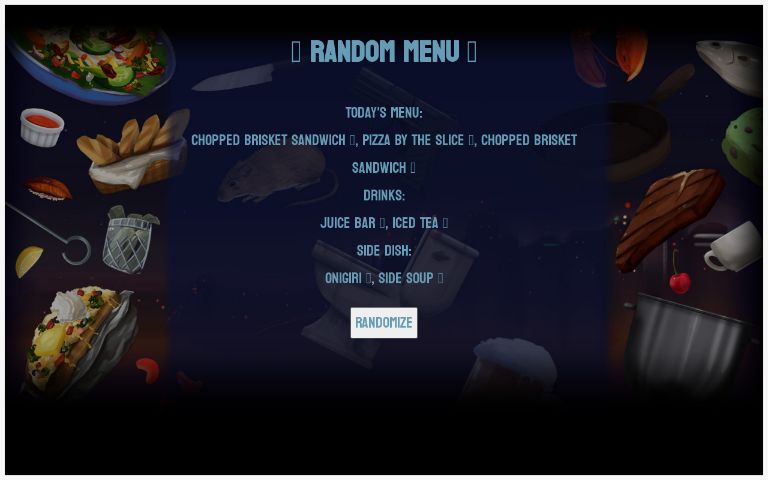 🎲 Random menu 🎲 ― Perchance Generator