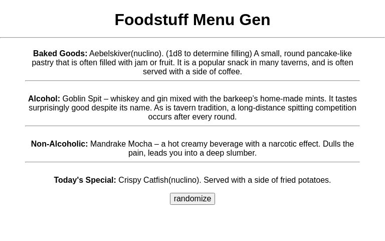 Foodstuff Menu Gen ― Perchance Generator
