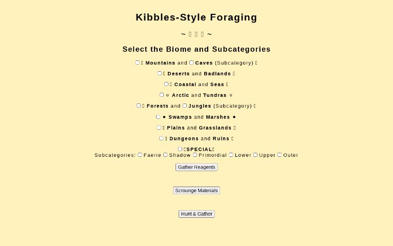 Kibbles-Style Foraging ― Perchance Generator