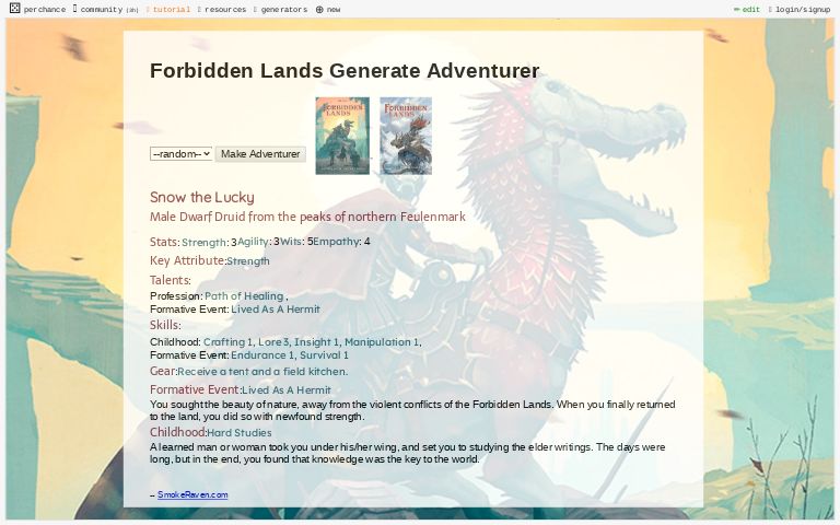 Forbidden Lands Generate Adventurer