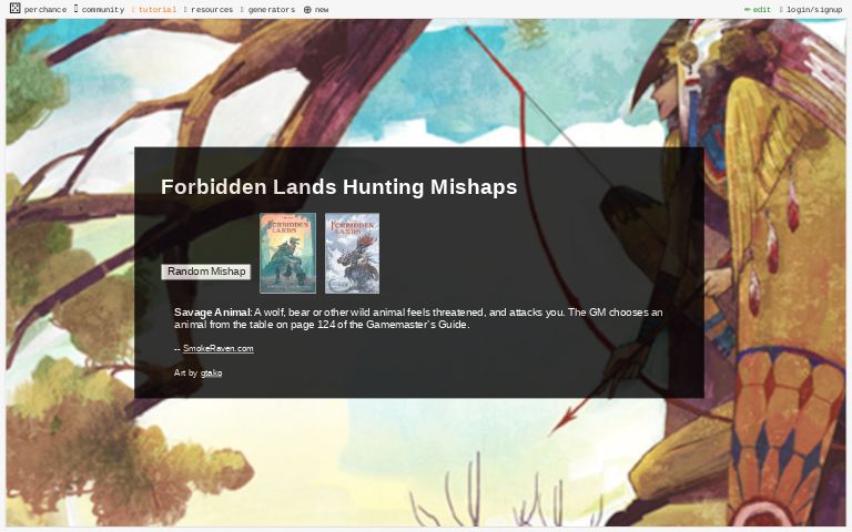 Forbidden Lands Hunting Mishaps ― Perchance Generator