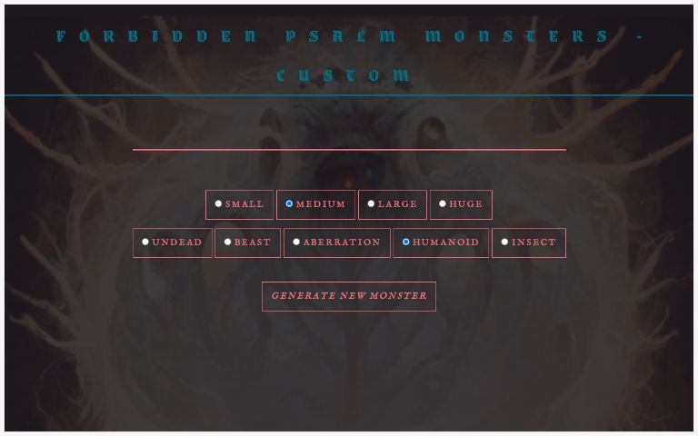 Forbidden Psalm Monsters - Custom ― Perchance Generator