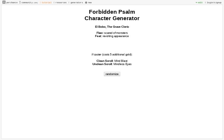 Forbidden Psalm Character Generator